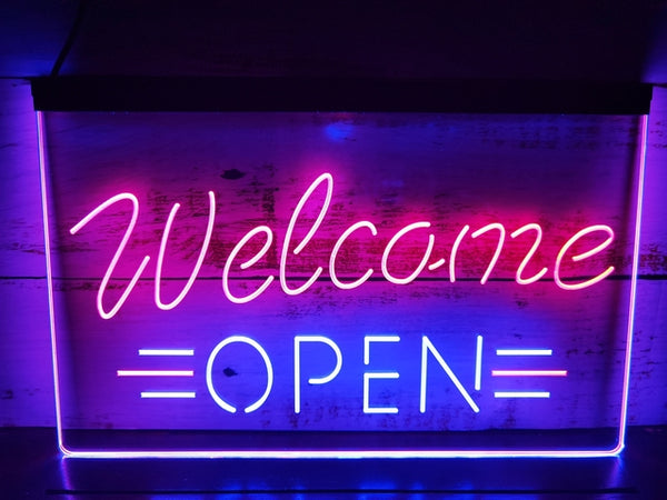 Welcome Open Two Tone Illuminated Led Neon Sign Dope Neons