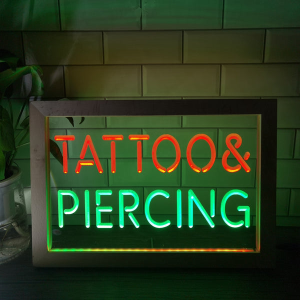 Tattoo and Piercing Two Tone LED Neon Sign - Luxury Framed Edition ...