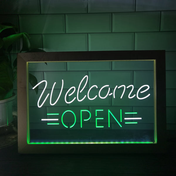 Welcome Open Two Tone LED Neon Sign - Luxury Framed Edition – Dope Neons